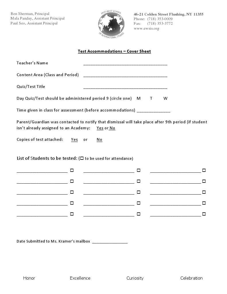 IEP Test Accommodations Cover Sheet | PDF