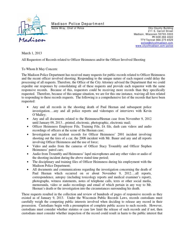 MPD Records Request Response Letter On Officer Heimsness 030113 | PDF ...