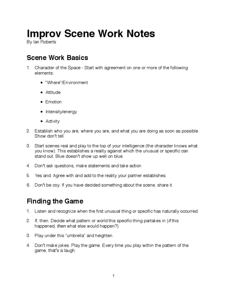 Improv Scene Work Notes - Ian Roberts | PDF | Psychological Concepts ...