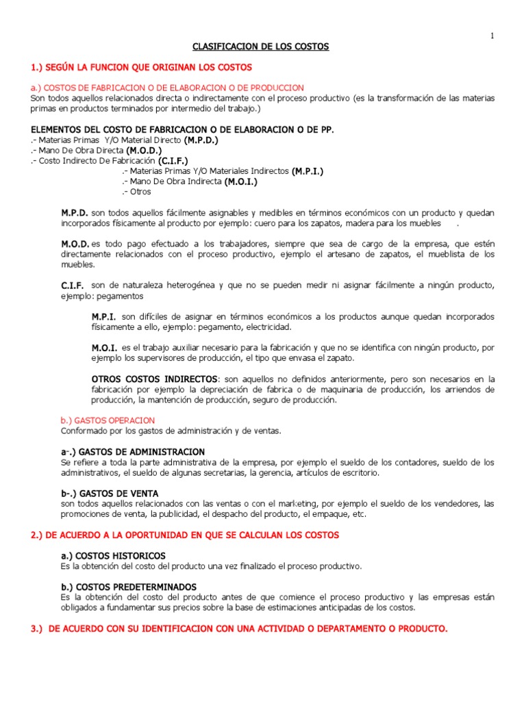 Clasificación de Los Costos | PDF | Costo | Business