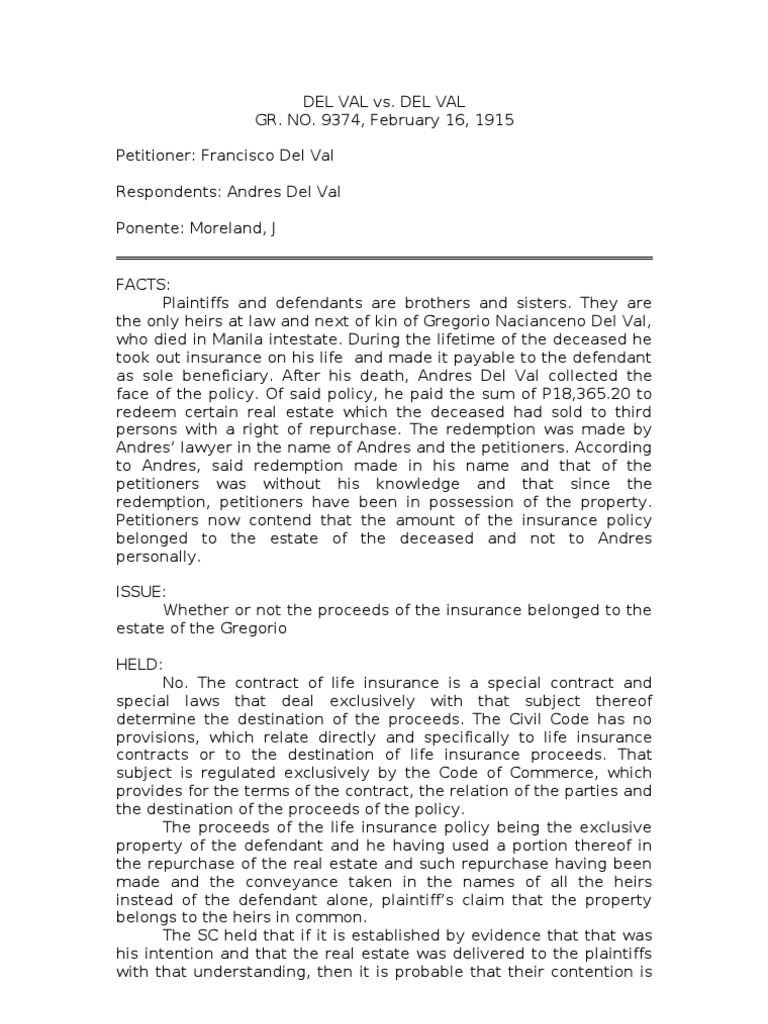 DEL VAL vs. Del Val | PDF | Life Insurance | Insurance