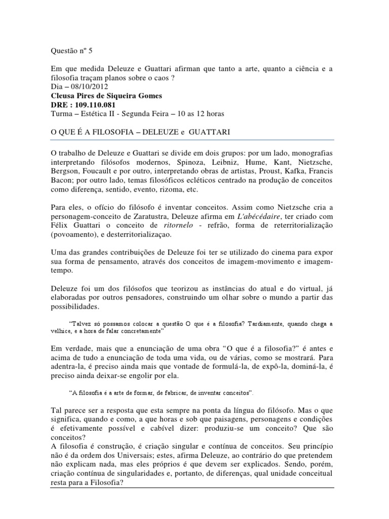 O Que É A Filosofia - Resumo | PDF | Gilles Deleuze | Ciência cognitiva