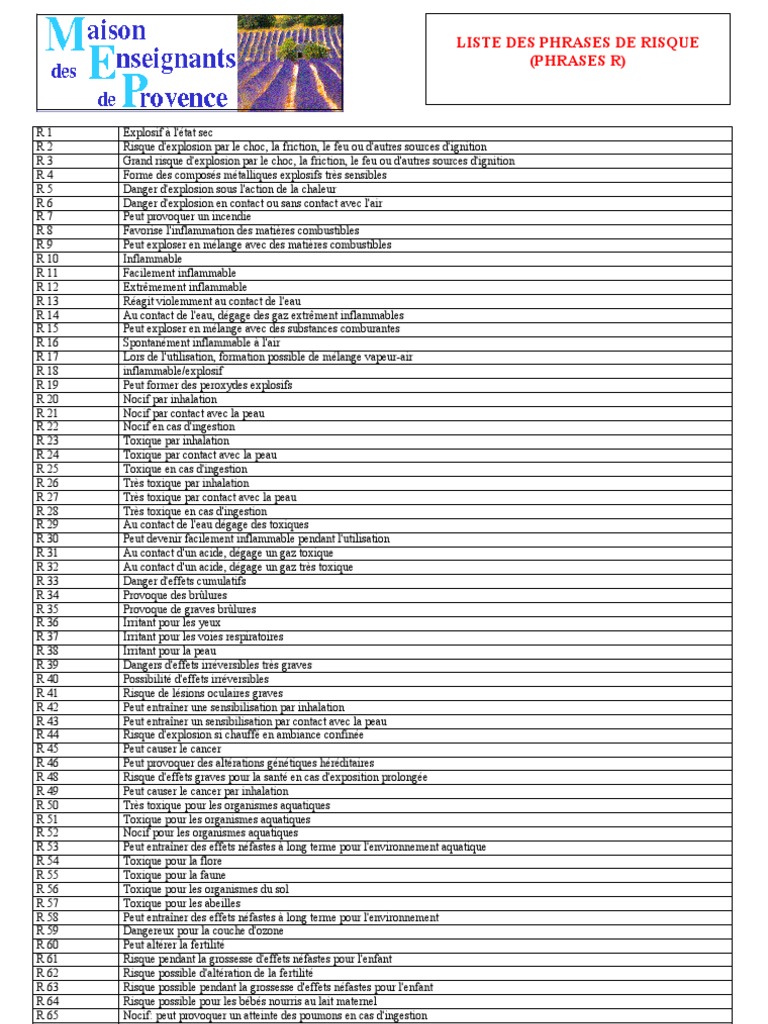Liste Des Phrases de Risque | PDF | Toxicologie | Déchets