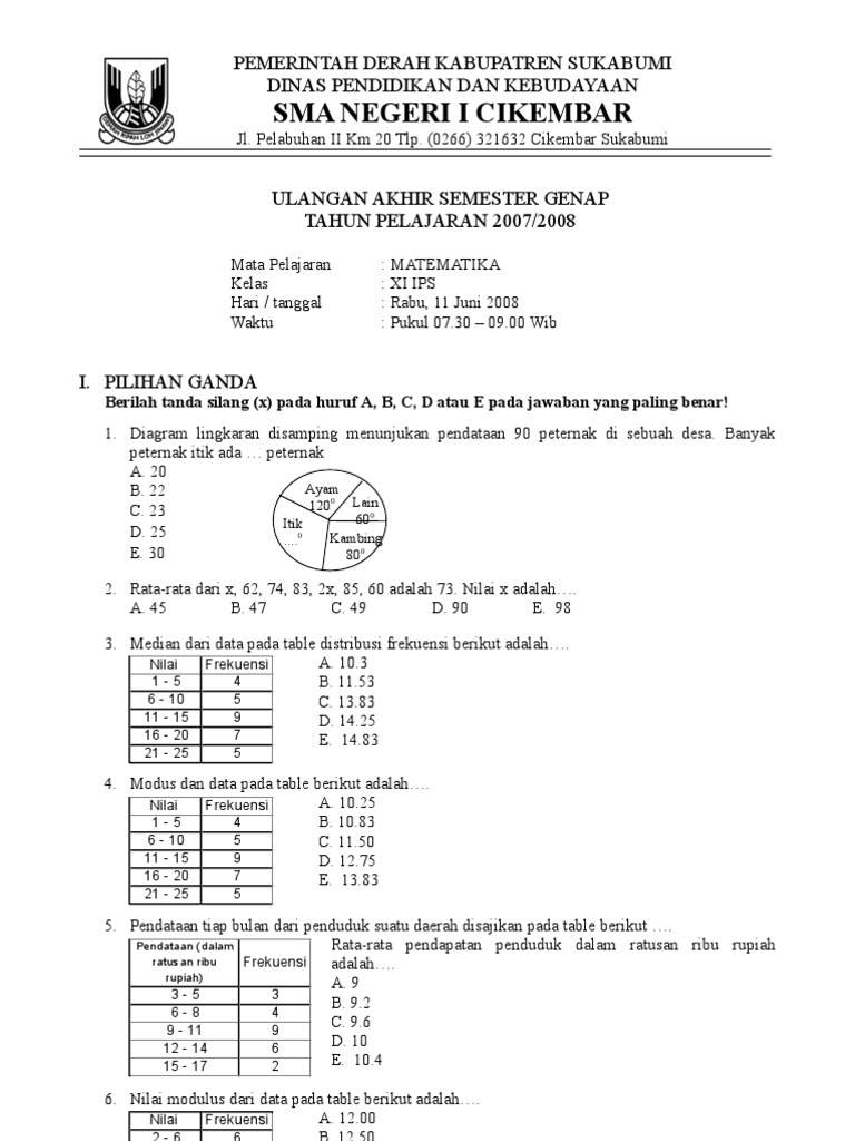 Soal Uas MTK Xi Ips SMT Genap | PDF