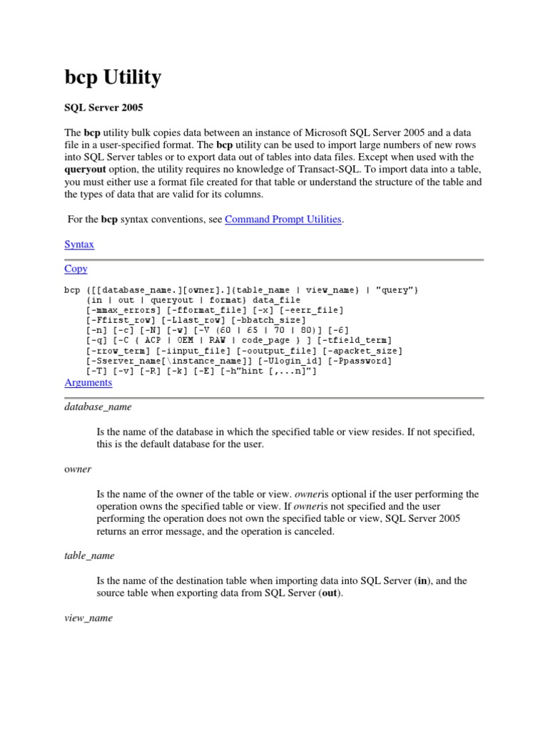 Bcp Utility Microsoft Sql Server File Format