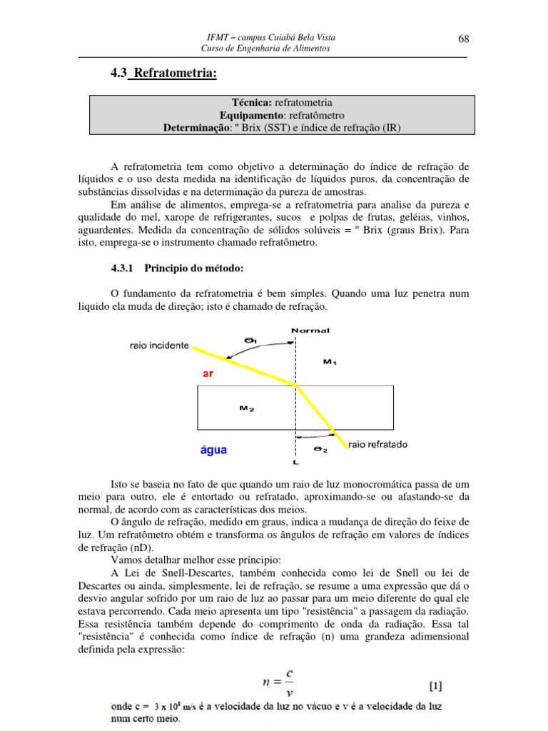 Apostila Analise Instrumental - Eng Alimentos - Refratometria | PDF ...