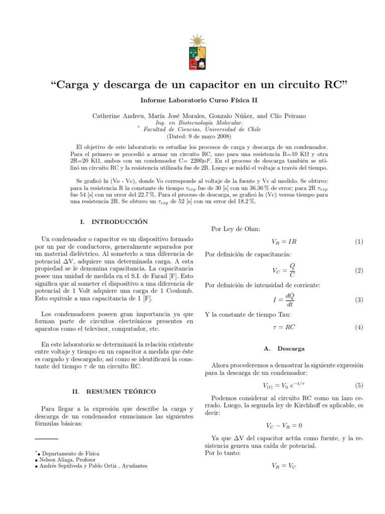 Informe Carga y Descarga de Un Capacitor | PDF | Condensador ...