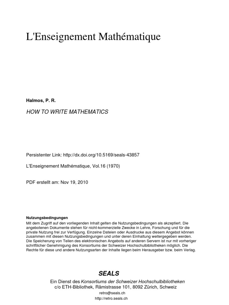 How To Write Mathematics | PDF