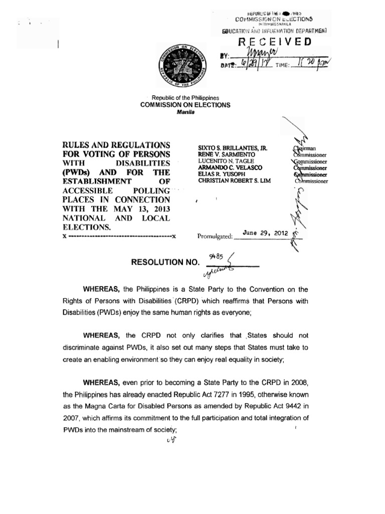 Comelec Resolution No. 9485 | PDF | Polling Place | Voting