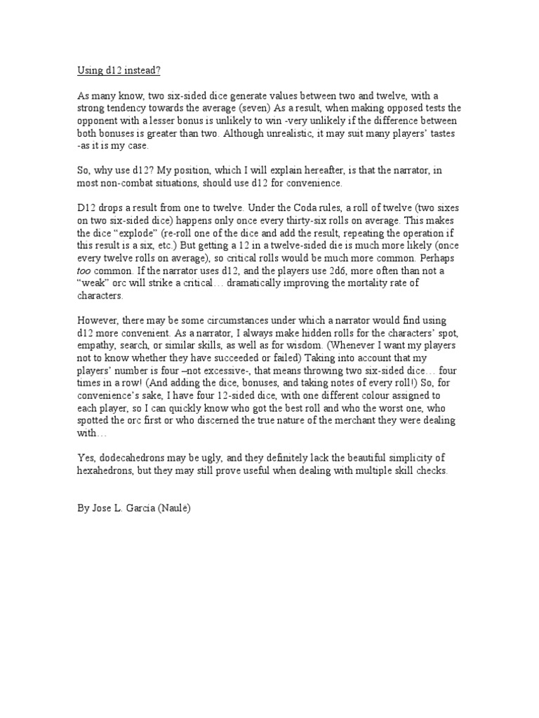 Using d12 Instead | PDF | Games & Activities | Home & Garden