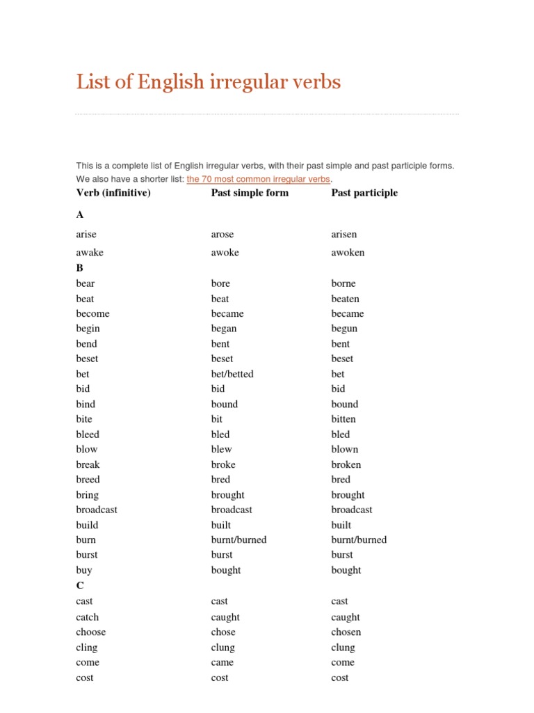 List of English Irregular Verbs | PDF | Semantics | Grammatical Conjugation