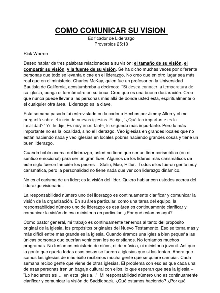 Comunicar la Visión Efectivamente | PDF | Liderazgo | Dios