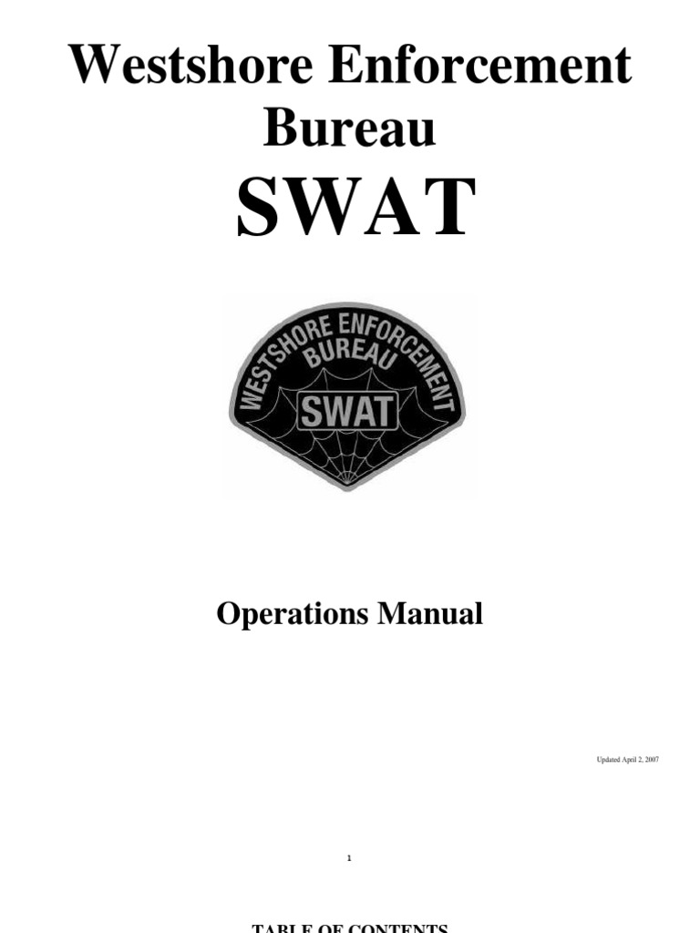 Westshore Enforcement Bureau: Operations Manual | PDF | Sniper | Swat