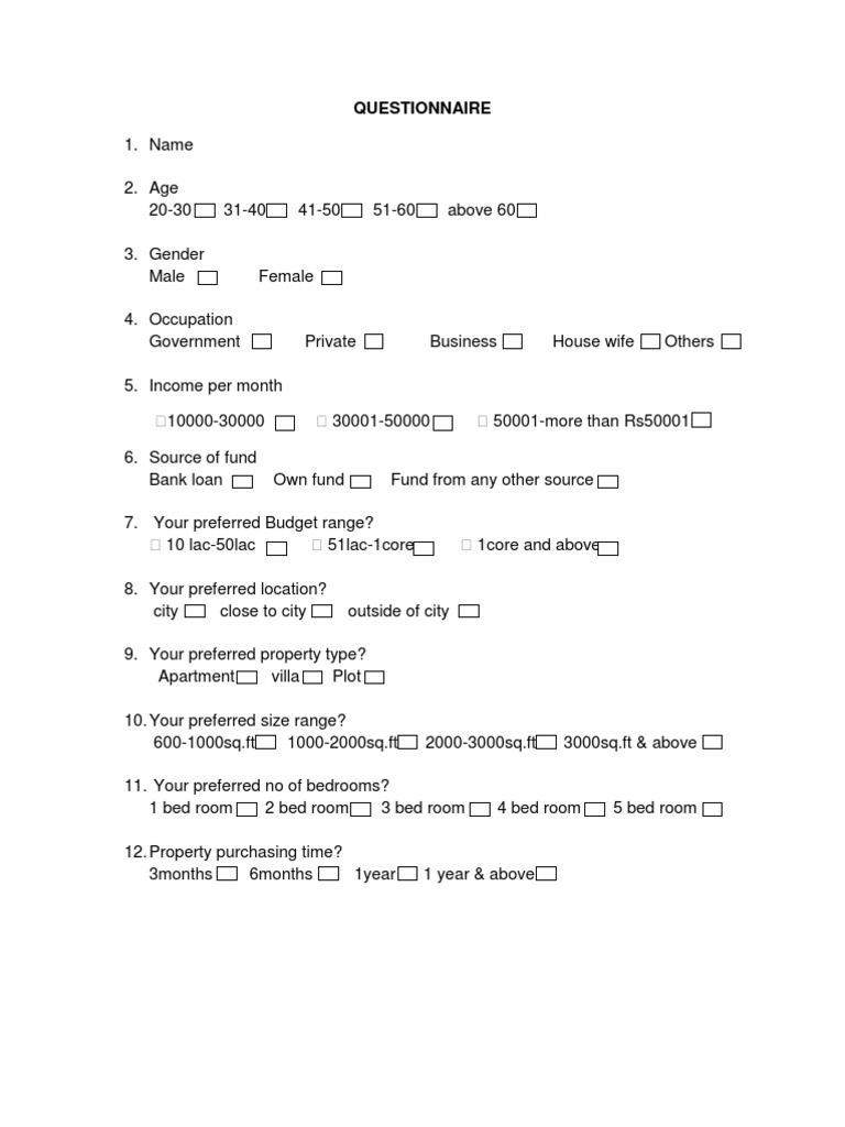 real estate Questionnaire 2
