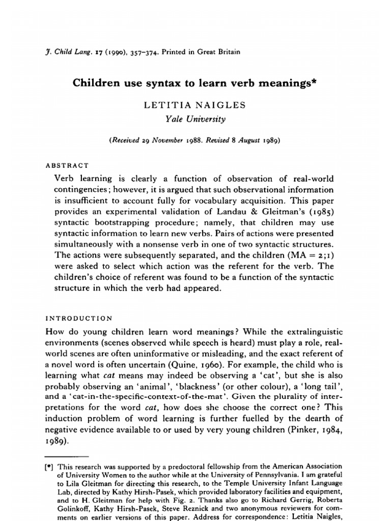 Children use syntax to learn verb meanings: An experimental validation ...