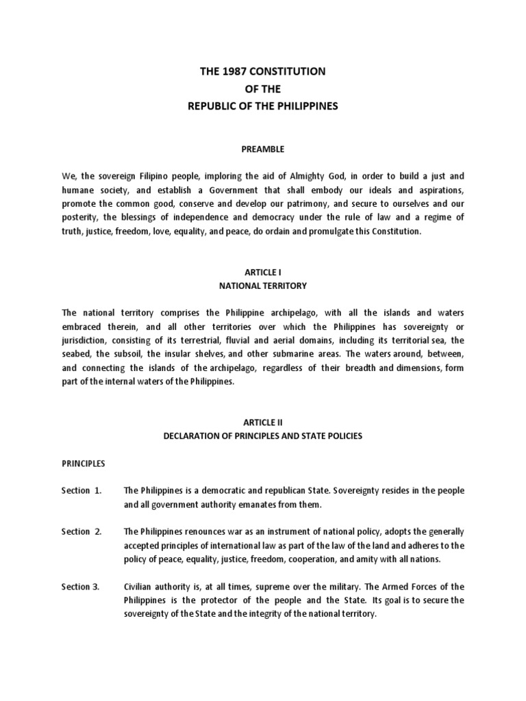 The 1987 Philippine Constitution | PDF | Presidents Of The United ...