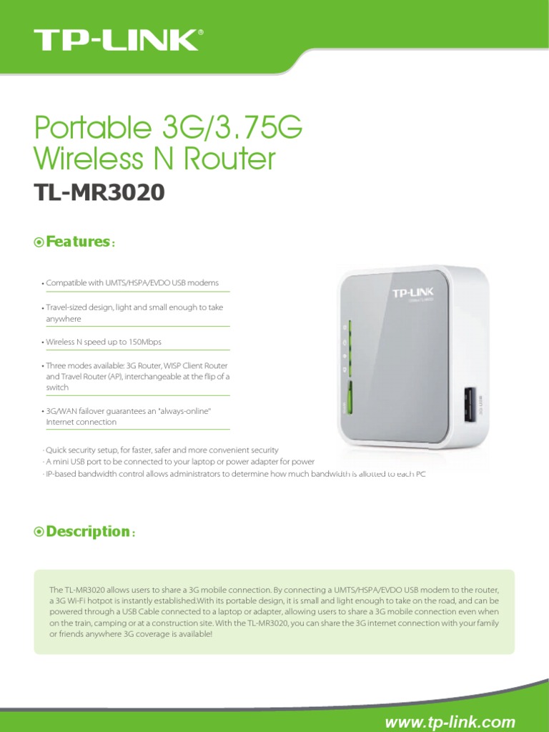 TL MR3020 Datasheet 2011 11 LN | PDF | 3 G | Usb