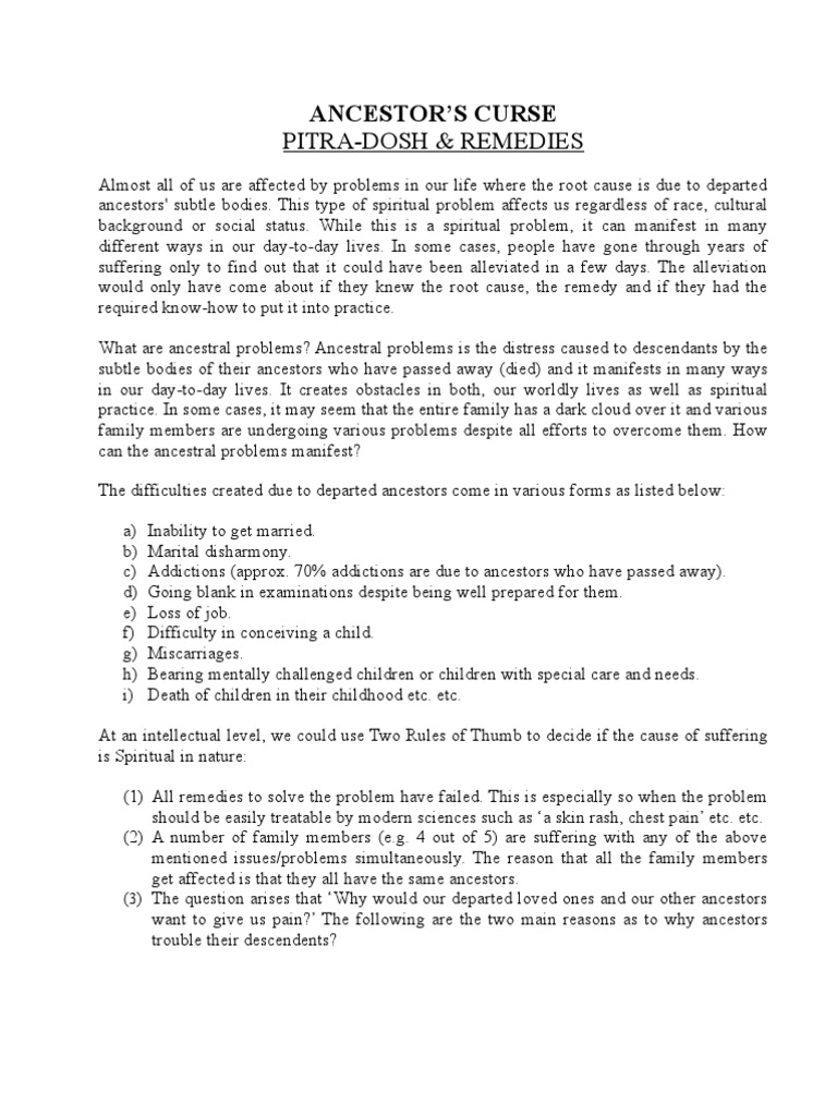 Ancestral Curse and Remedies in Hinduism | PDF | Pain
