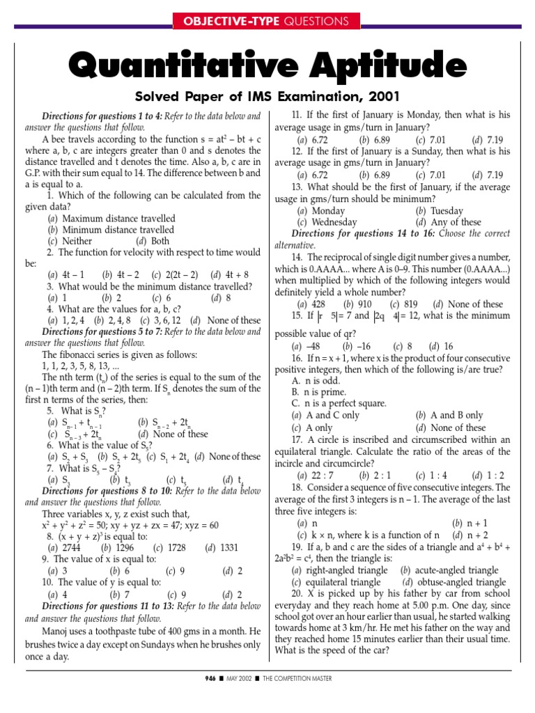 Quantitative Aptitude: Solved Paper of IMS Examination, 2001 | PDF | Triangle | Geometry