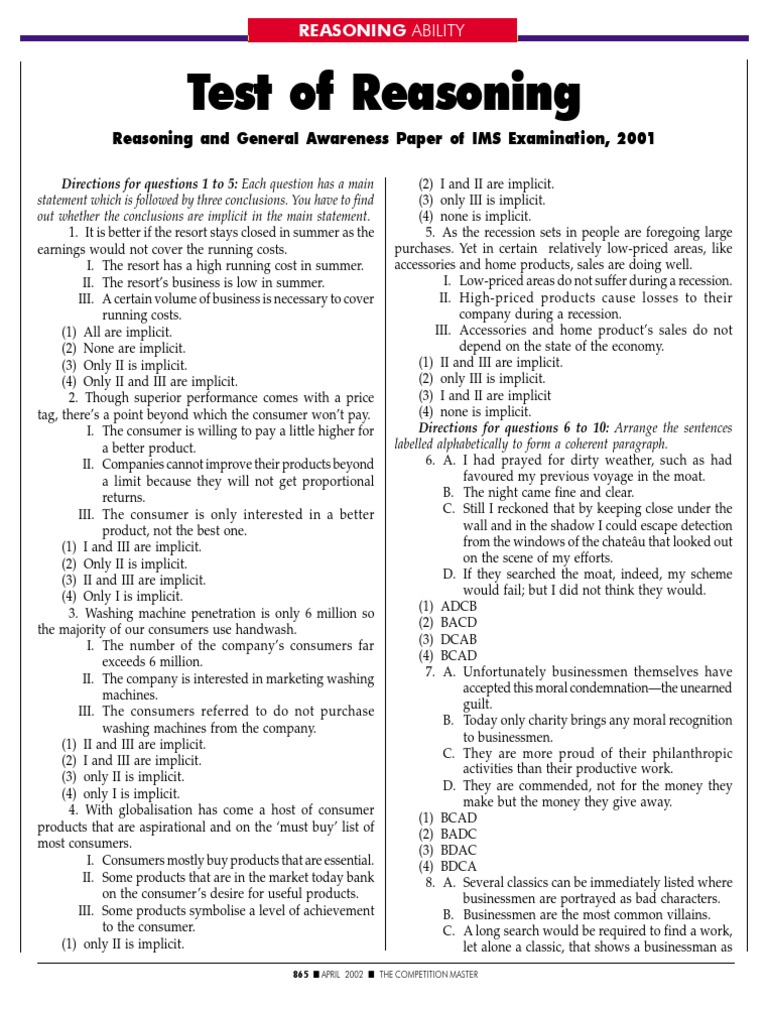 Test of Reasoning: Reasoning and General Awareness Paper of IMS ...