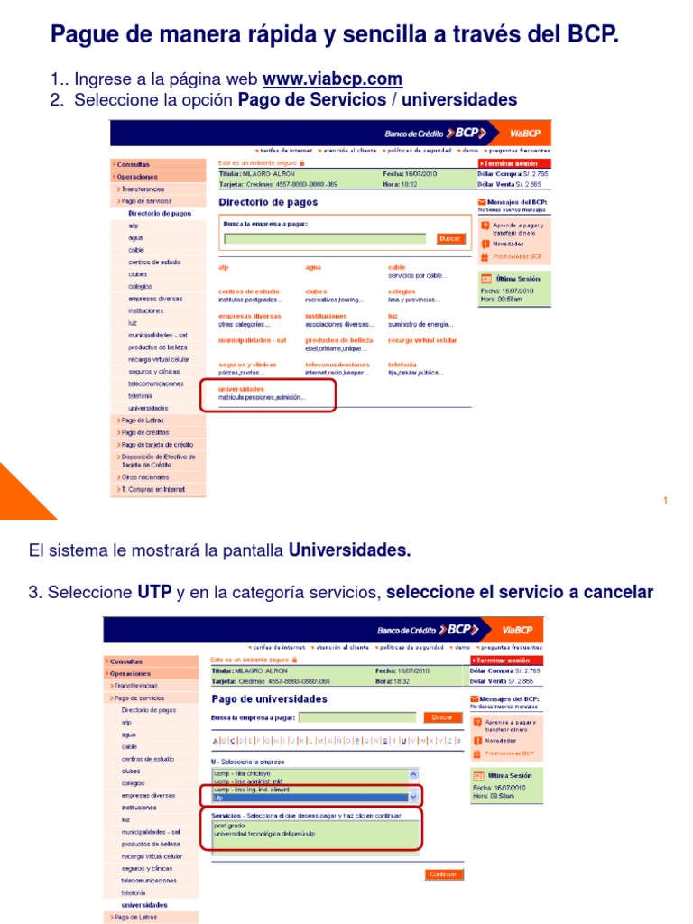 Pago en línea UTP con BCP | PDF