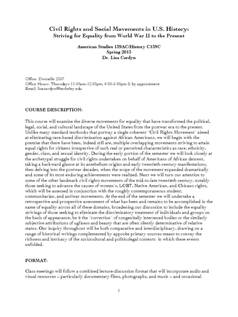 Civil Rights and Social Movements Syllabus | PDF | African American ...