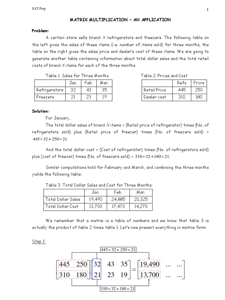 Matrix Multiplication - An Application Problem:: SAT Prep | PDF ...
