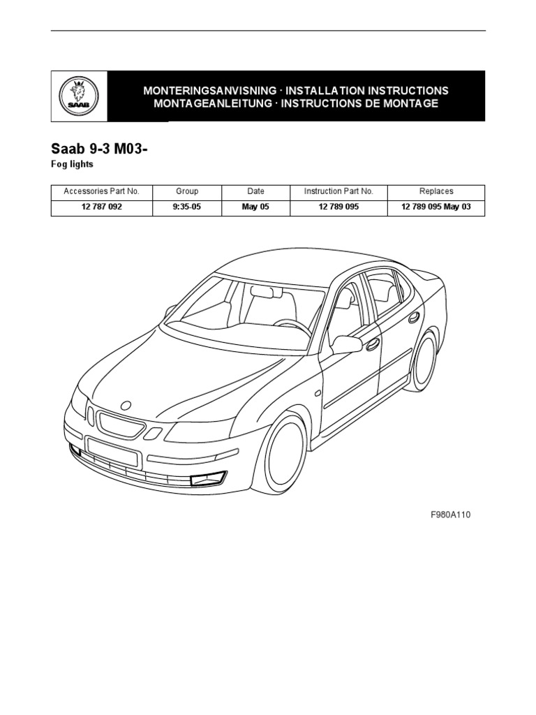Saab 9-3 M03-: Monteringsanvisning Installation Instructions ...
