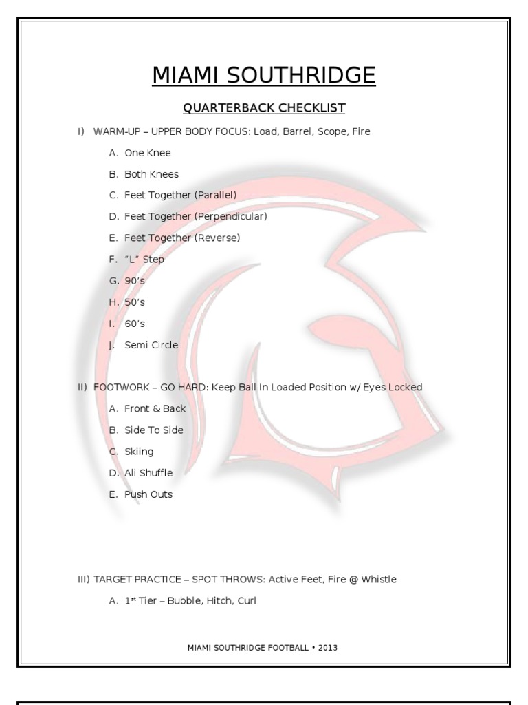 Miami Southridge: Quarterback Checklist | PDF