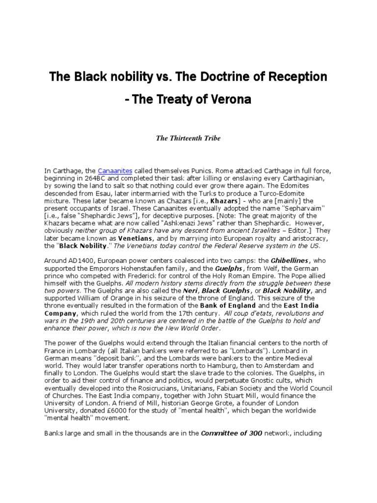 The (Khazar) Black Nobility - The Secret Treaty of Verona | PDF ...