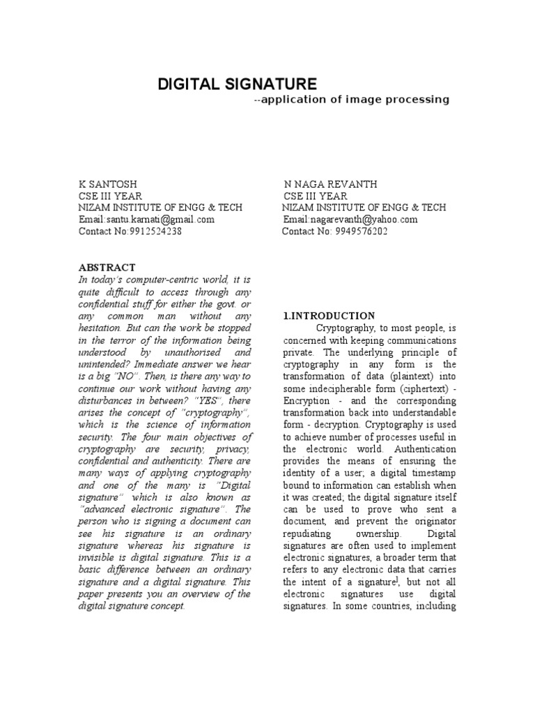 An Overview of Digital Signatures: Applications, Algorithms, and ...