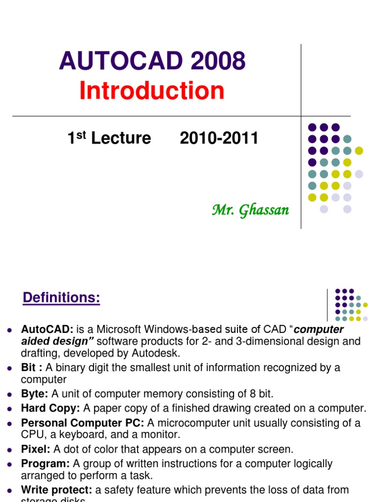 AutoCad2008 Lec1, Lec2, Lec3 | PDF | Computer Data Storage | Computer Hardware