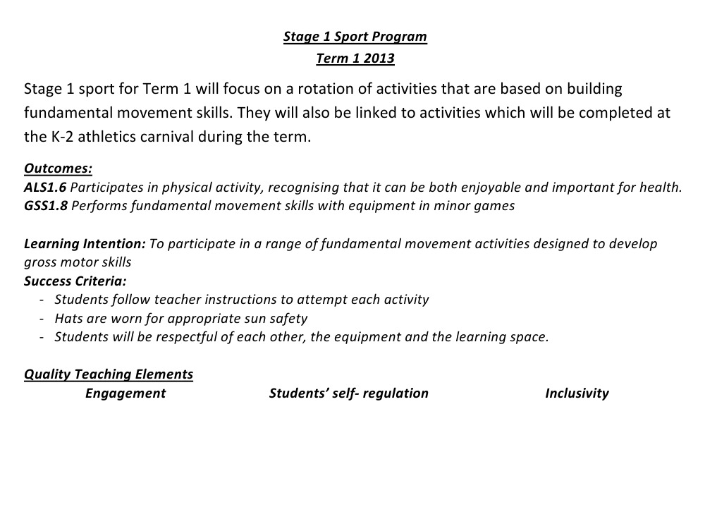 Stage 1 Sport Program | PDF