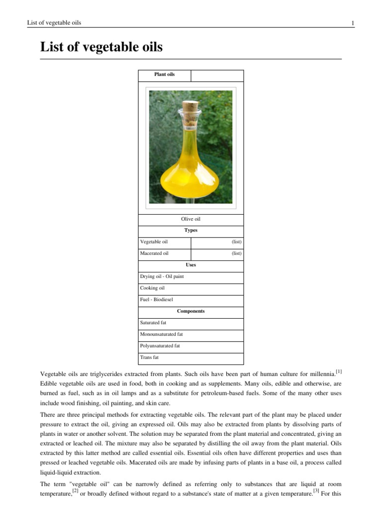 List Of Vegetable Oils pdf Vegetable Oil