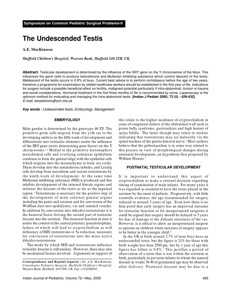 Management of Undescended Testes: Exploring the Optimal Timing of ...