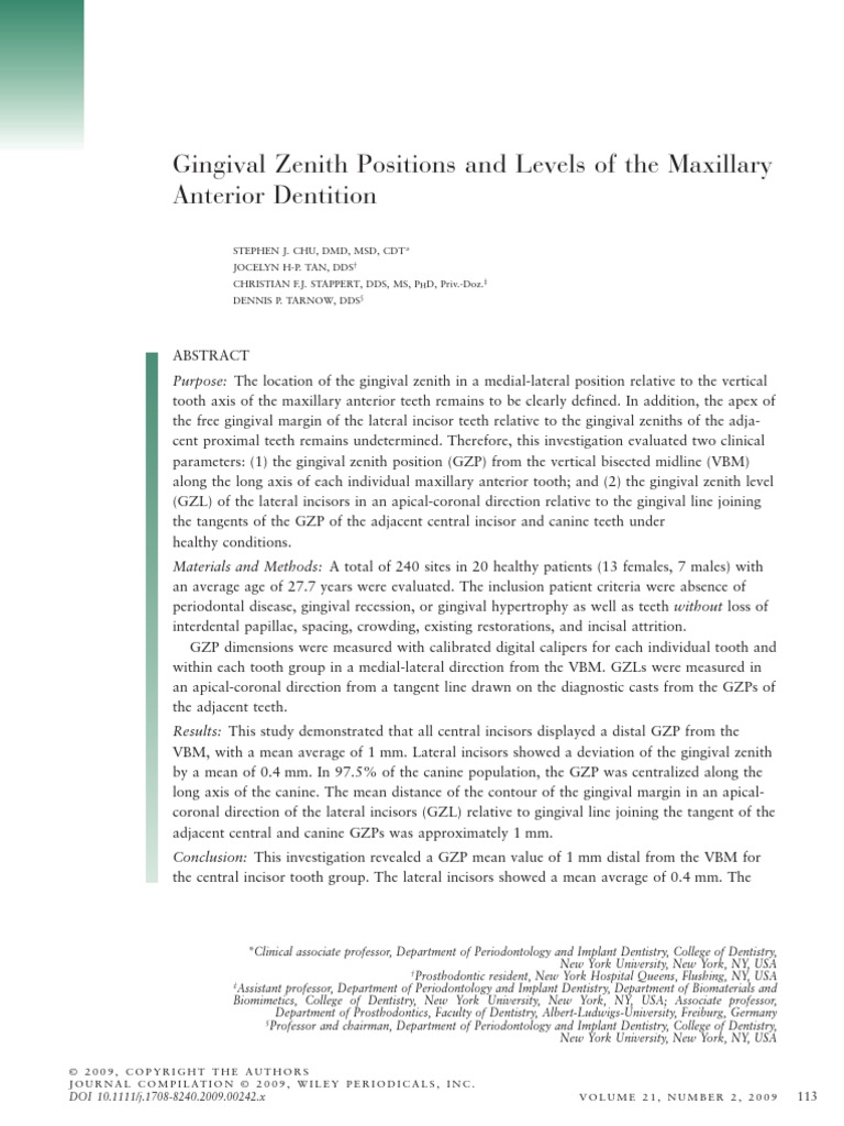 Gingival Zenith Positions and Levels of The Maxillary Anterior ...