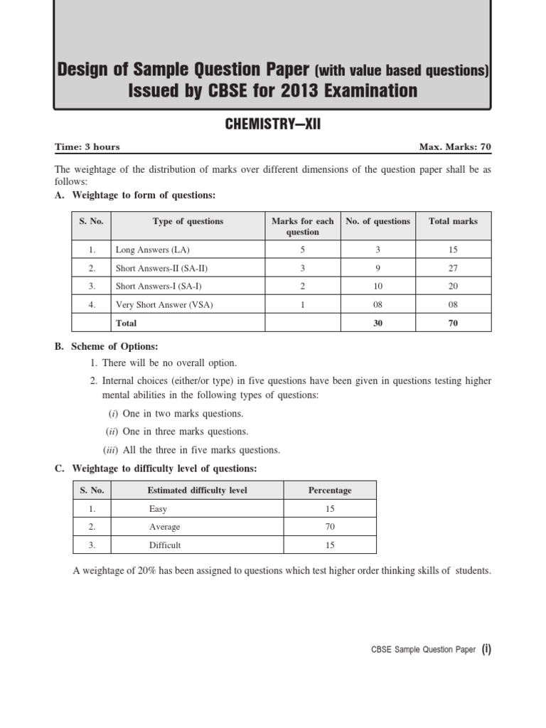 Sample Paper 2013 With Value Based Ques. | PDF | Alcohol | Aluminium Oxide
