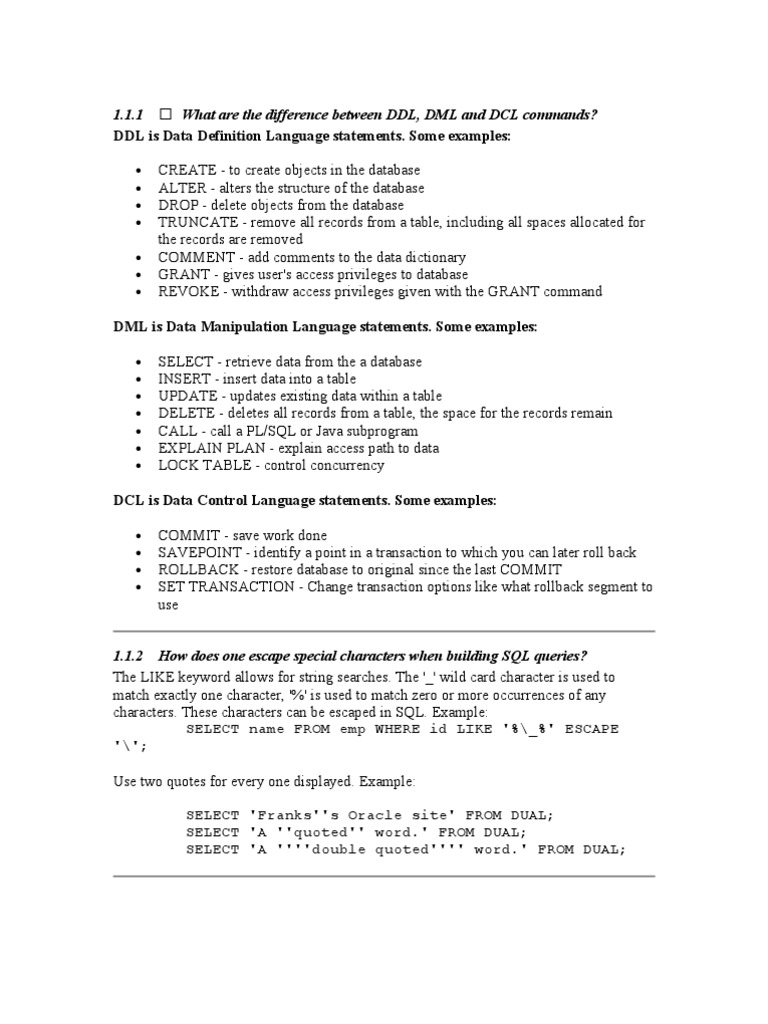 DDL Is Data Definition Language Statements. Some Examples | PDF | Pl ...