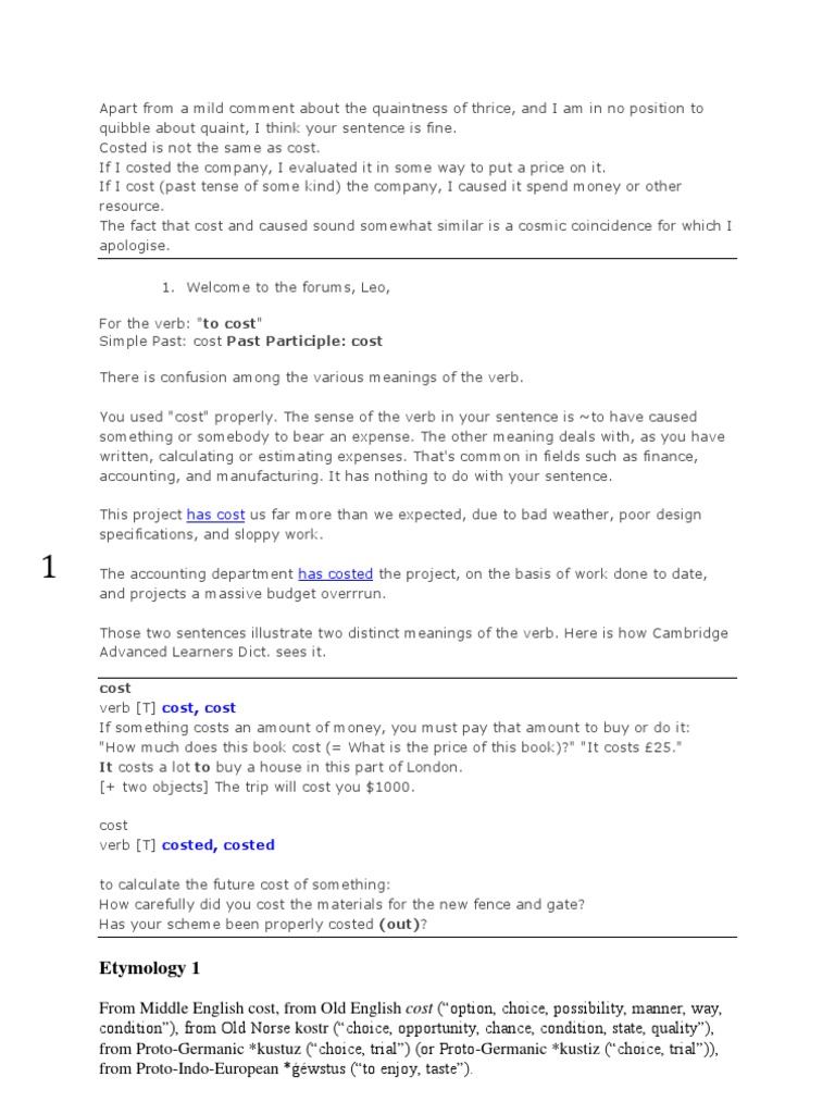 Costed or Cost | PDF | English Language | Verb
