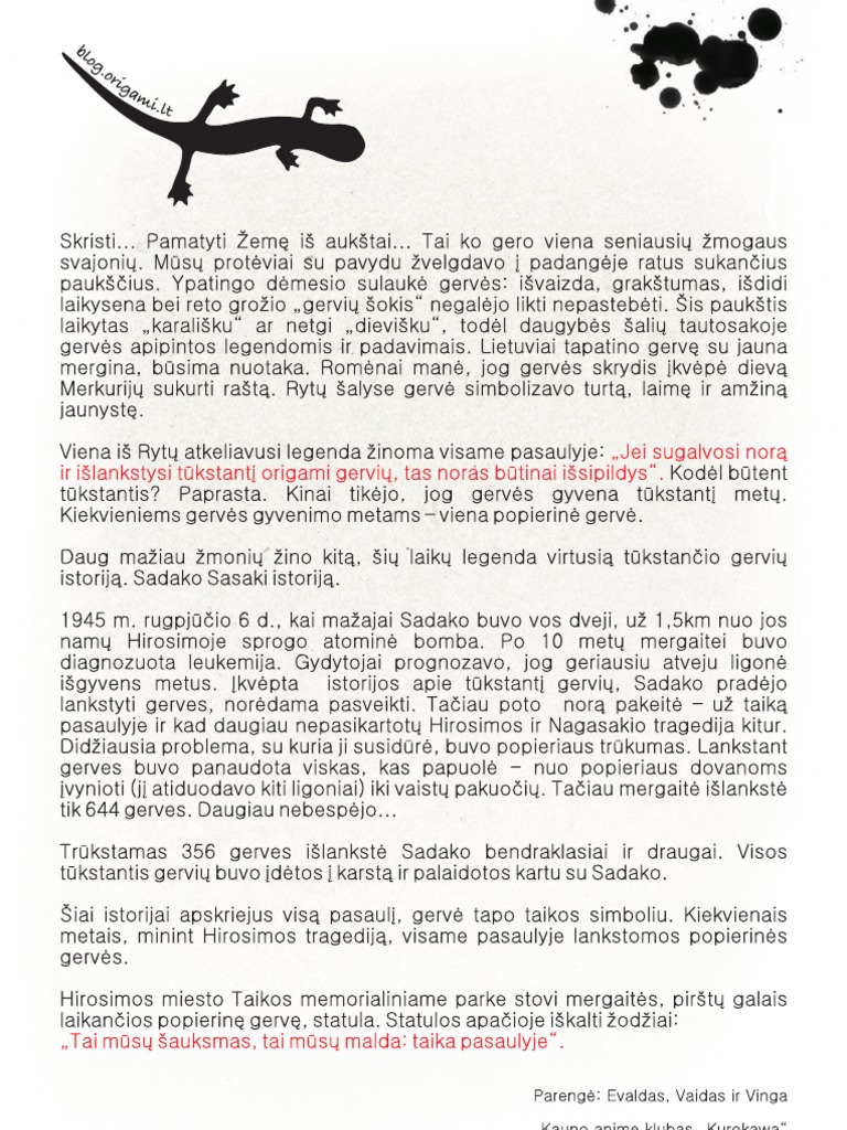 Kaip Lankstyti Origami Gervę | PDF
