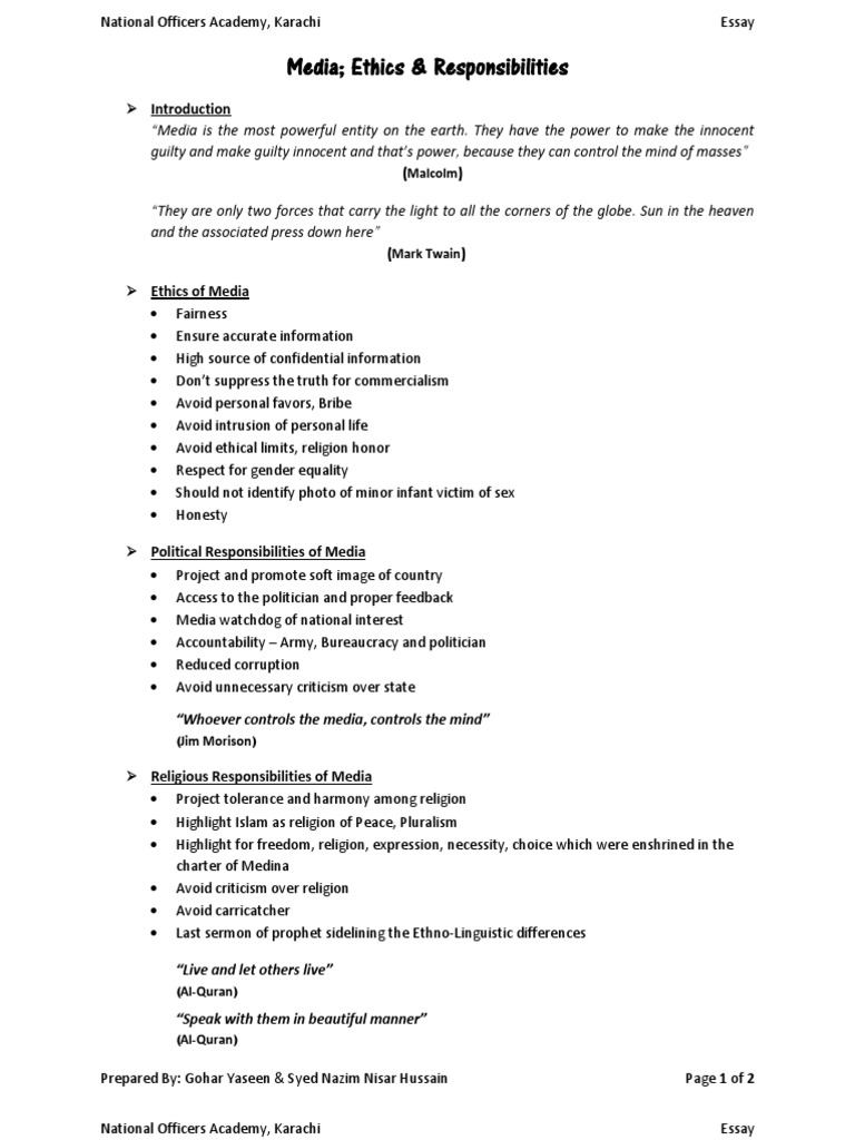 Media Ethics & Responsibilities | PDF | Mass Media | Social Institutions