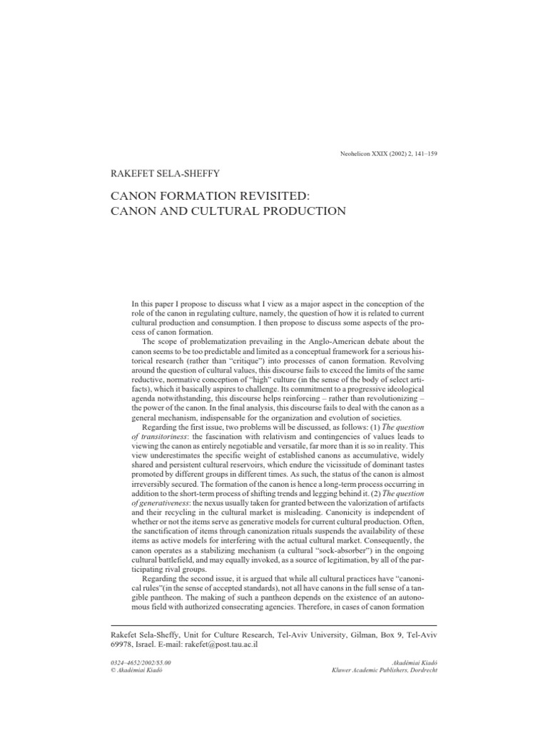 Canon Formation Revisited | PDF | Romanticism | Etiquette