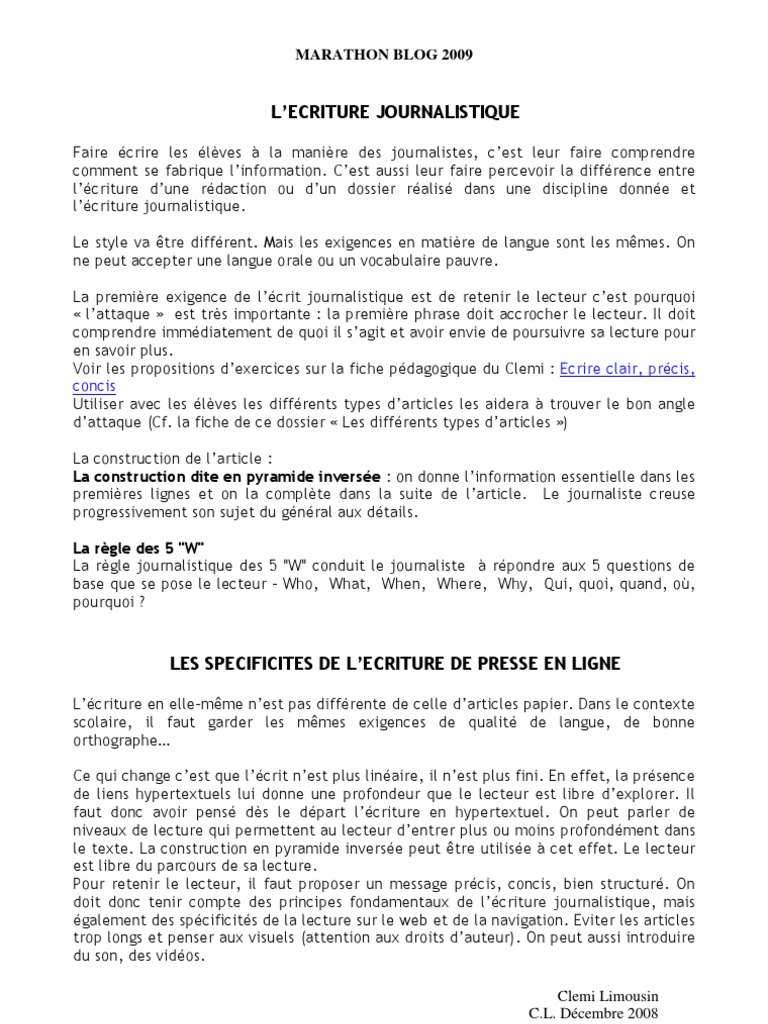 Écriture Journalistique pour Élèves | PDF | Journalisme | Écriture