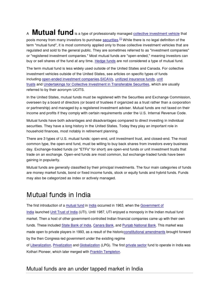 Mutual Fund Mutual Funds In India Pdf Mutual Funds Investment Fund