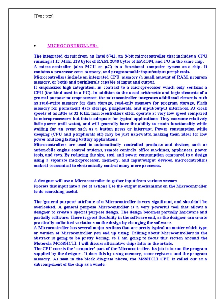 Microcontroller:-: (Type Text) | PDF | Microcontroller | Classes Of Computers
