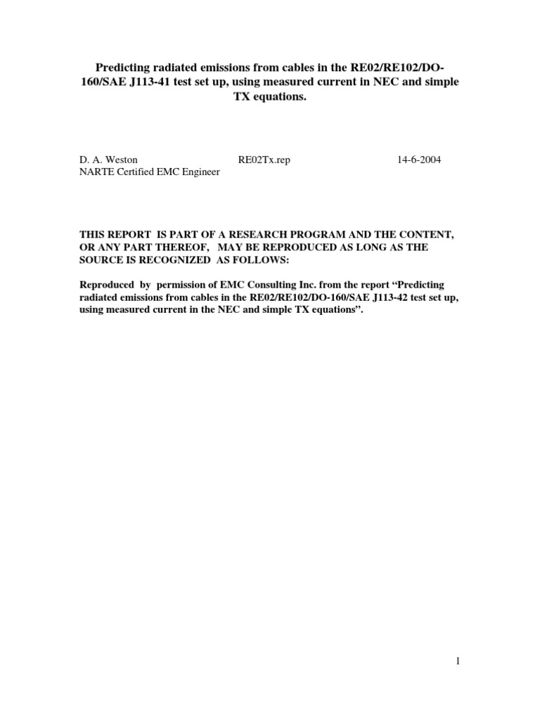 Predicting Radiated Emissions From Cables in The RE02/RE102/DO-160/SAE ...