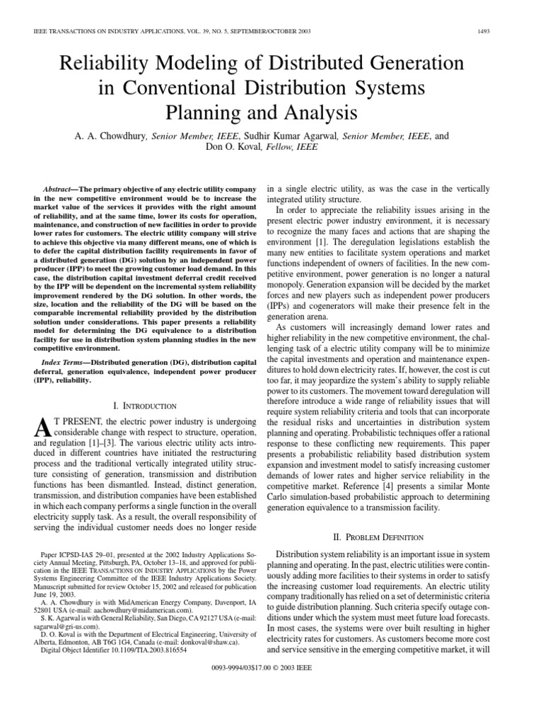 Reliability Modeling of Distributed Generation in Conventional Distribution Systems Planning and ...