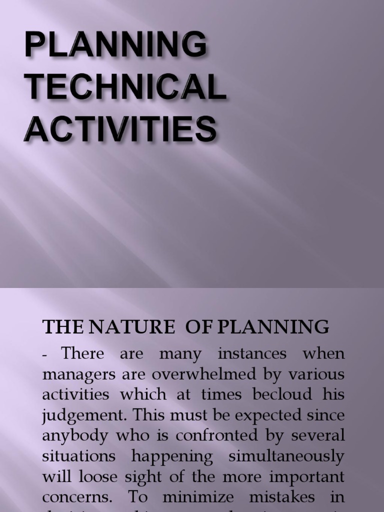Planning Technical Activities | PDF | Goal | Strategic Planning