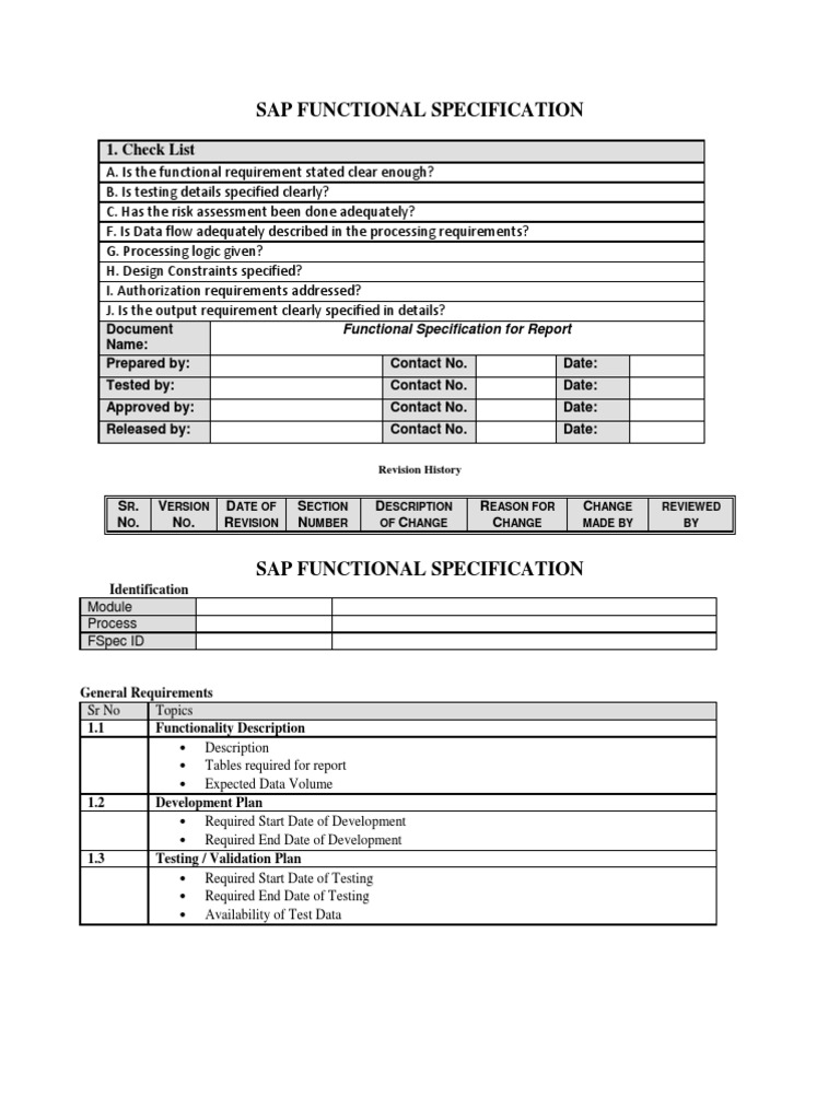 Sap Functional Specification: 1. Check List | PDF