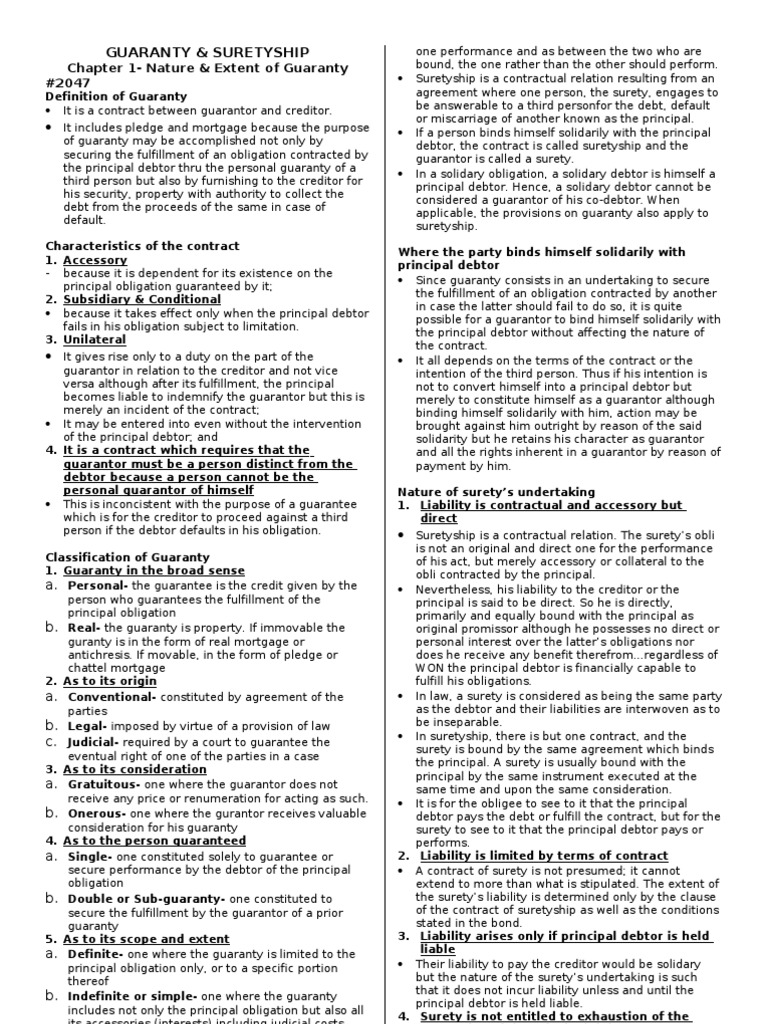 Guaranty & Suretyship: Chapter 1-Nature & Extent of Guaranty #2047 ...